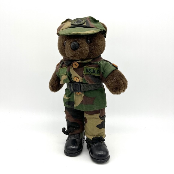 Toys | Usmc Military Teddy Bear Camo Uniform Hat Collectible Plush Toy ...